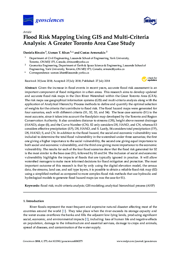 (PDF) Flood Risk Mapping Using GIS and Multi-Criteria Analysis: A Greater Toronto Area Case Study
