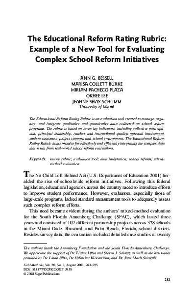 (PDF) The Educational Reform Rating Rubric: Example of a New Tool for ...