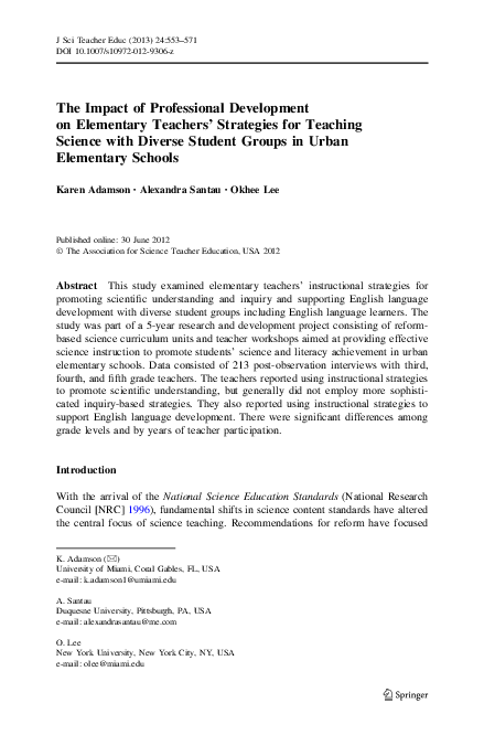 (PDF) The Impact of Professional Development on Elementary Teachers ...