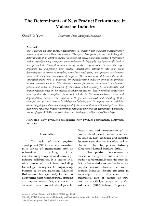 (PDF) The Determinants of New Product Performance in Malaysian Industry