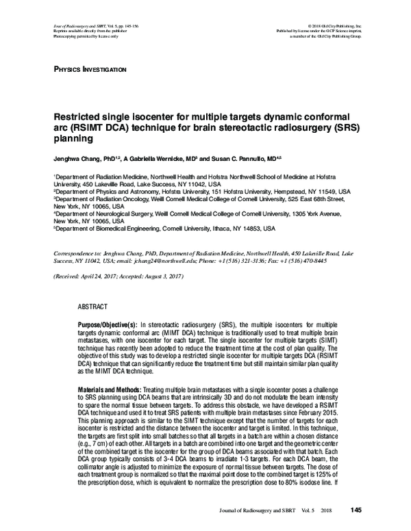 (PDF) Restricted single isocenter for multiple targets dynamic conformal arc (RSIMT DCA ...