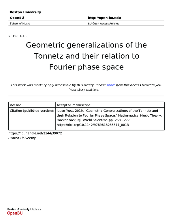 (PDF) Geometric Generalizations of the Tonnetz and Their Relation to ...