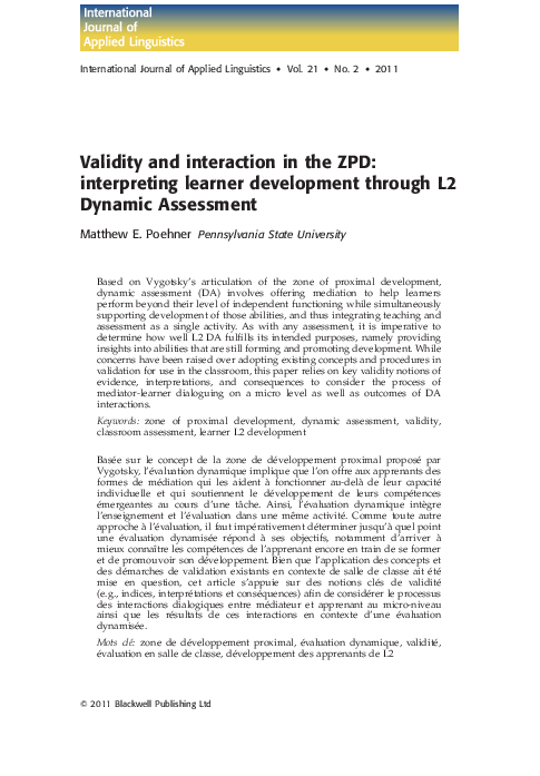 (PDF) Validity and interaction in the ZPD: interpreting learner development through L2 Dynamic ...