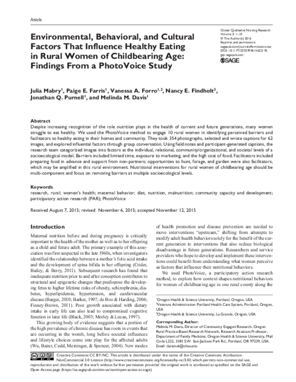 (PDF) Environmental, Behavioral, and Cultural Factors That Influence ...