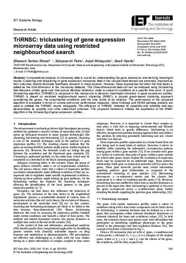 Pdf Trirnsc Triclustering Of Gene Expression Microarray Data Using Restricted Neighbourhood