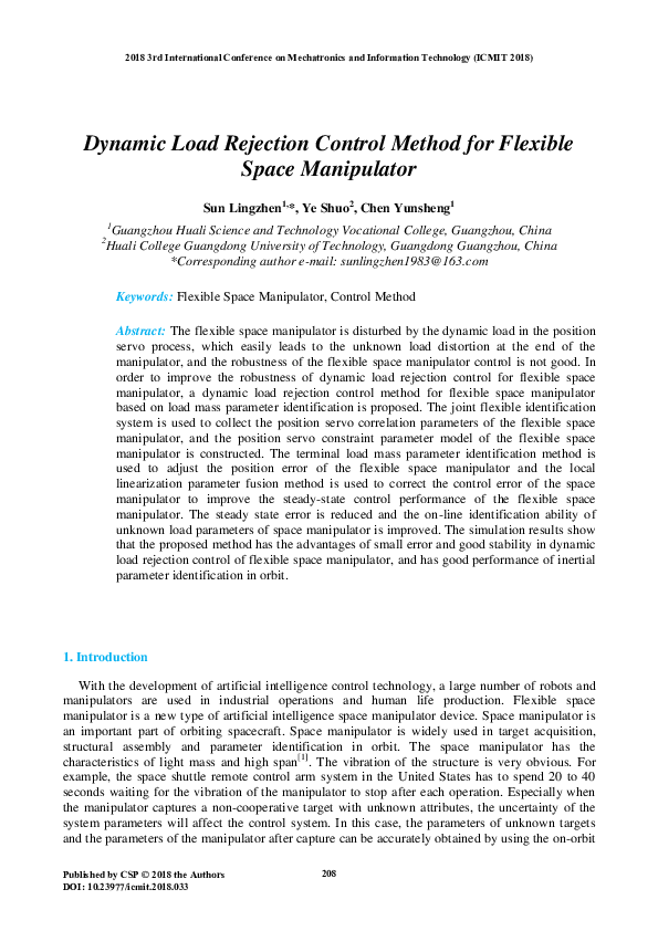 (PDF) Dynamic Load Rejection Control Method for Flexible Space Manipulator