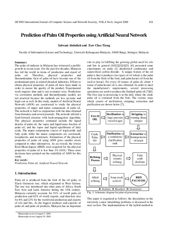(PDF) Prediction of palm oil properties using artificial neural network
