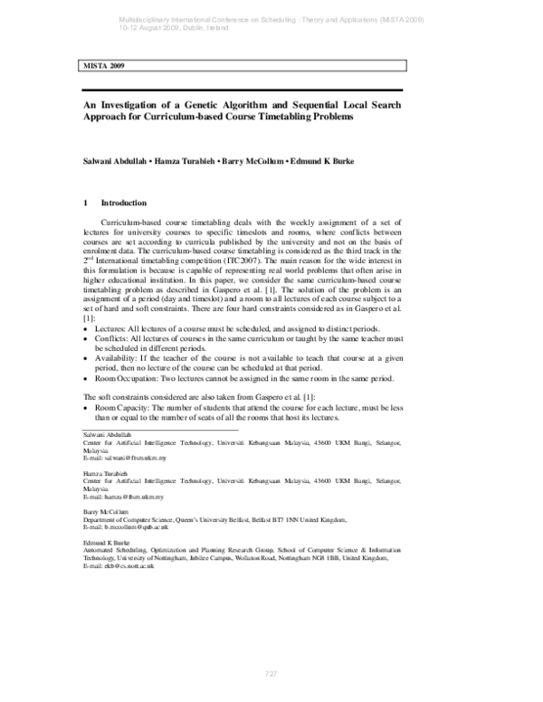 Pdf An Investigation Of A Genetic Algorithm And Sequential Local Search Approach For