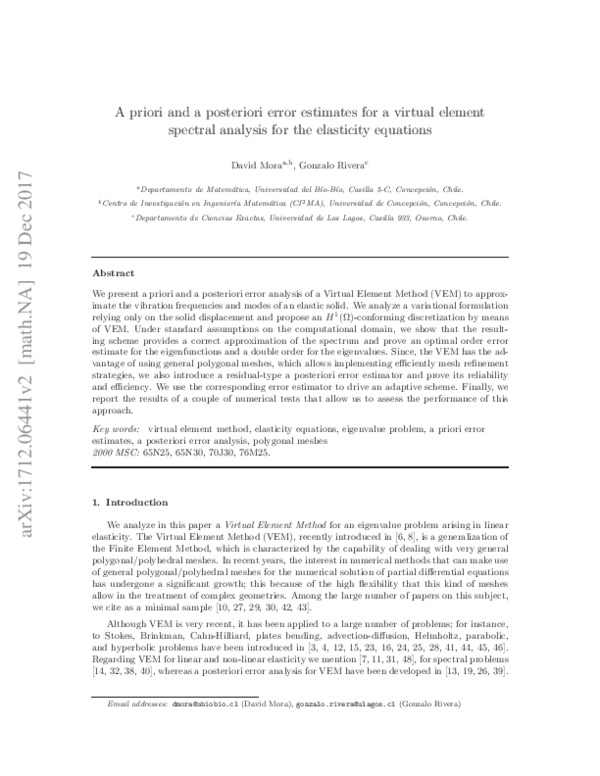Pdf A Priori And A Posteriori Error Estimates For A Virtual Element