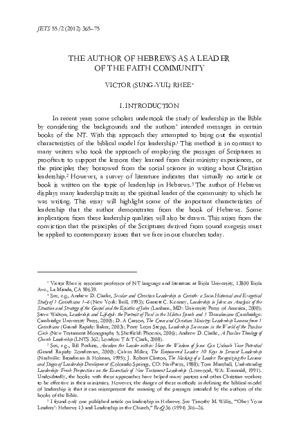 (PDF) The Author of Hebrews as a Leader of the Faith Community