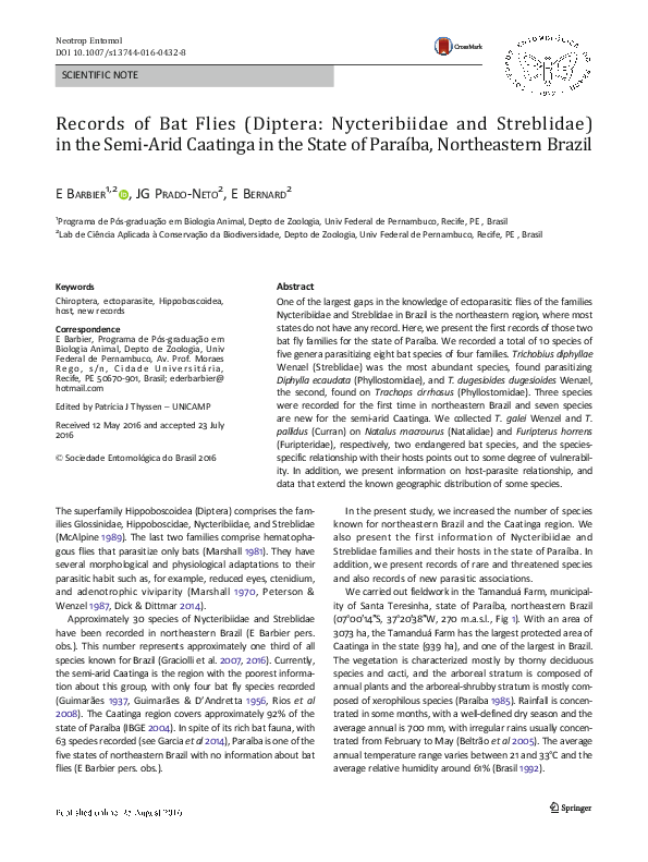 (PDF) Records of Bat Flies (Diptera: Nycteribiidae and Streblidae) in ...