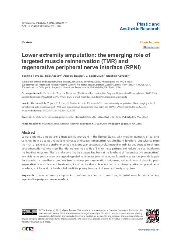 (PDF) Lower extremity amputation: the emerging role of targeted muscle ...
