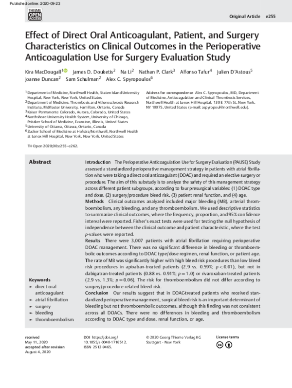 (PDF) Effect of Direct Oral Anticoagulant, Patient, and Surgery ...
