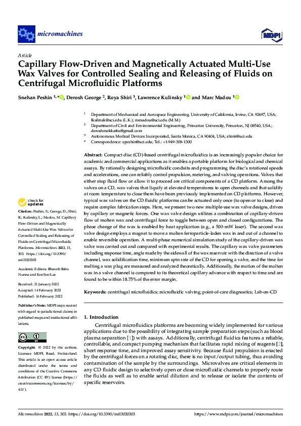 (PDF) Capillary Flow-Driven and Magnetically Actuated Multi-Use Wax Valves for Controlled ...