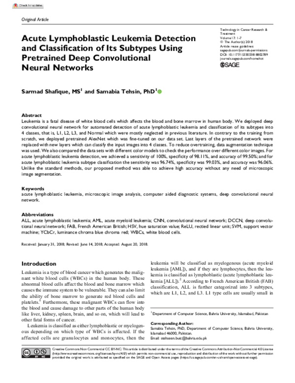 (PDF) Acute Lymphoblastic Leukemia Detection and Classification of Its Subtypes Using Pretrained ...