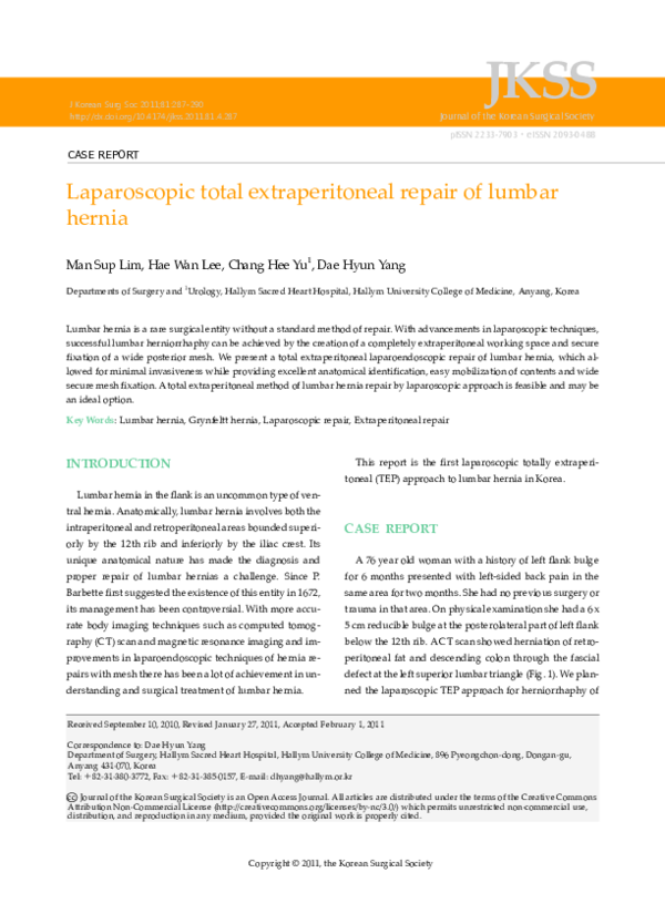 (PDF) Laparoscopic total extraperitoneal repair of recurrent inguinal ...