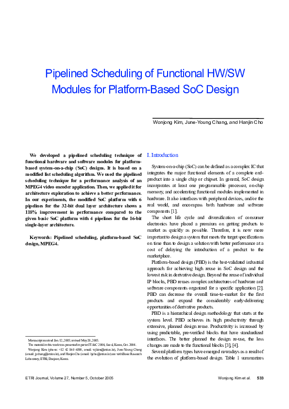 (PDF) Pipelined Scheduling of Functional HW/SW Modules for Platform ...