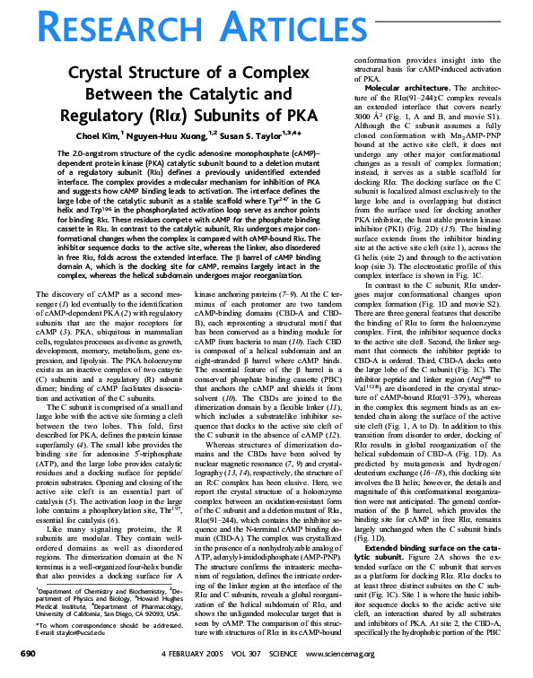(PDF) Crystal Structure of a Complex Between the Catalytic and ...