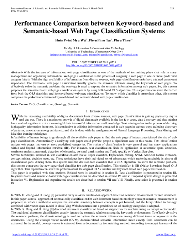 Pdf Performance Comparison Between Keyword Based And Semantic Based Web Page Classification