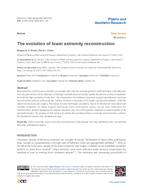 (PDF) The evolution of lower extremity reconstruction