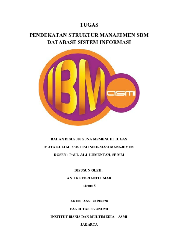 (DOC) PENDEKATAN STRUKTUR MANAJEMEN SDM DATABASE SISTEM INFORMASI