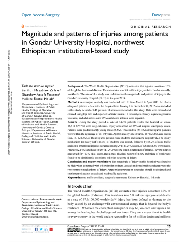 (PDF) Magnitude and patterns of injuries among patients in Gondar ...