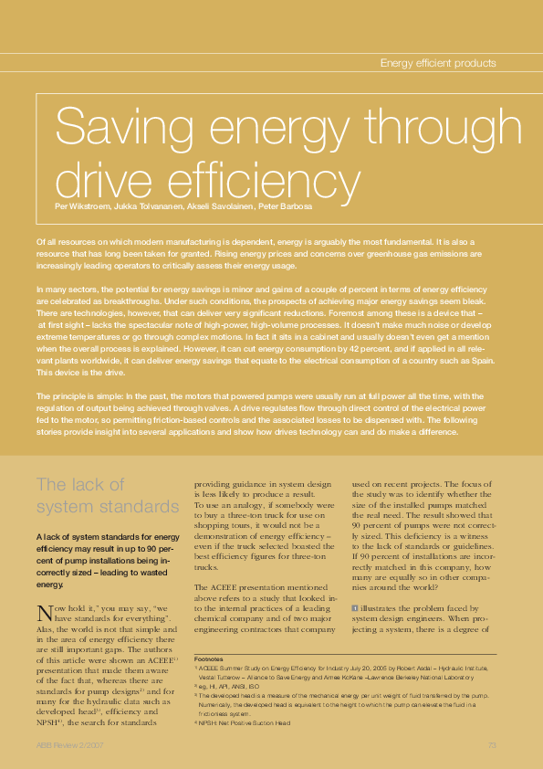 (PDF) Saving energy through drive efficiency