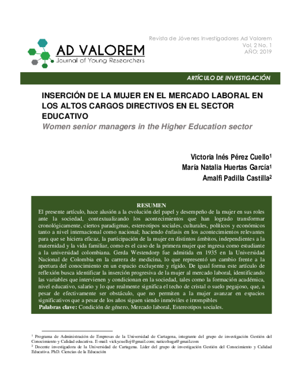 (PDF) Inserción de la mujer en el mercado laboral en los altos cargos ...