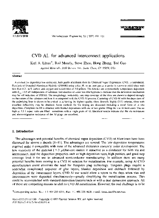 (PDF) CVD AL for advanced interconnect applications