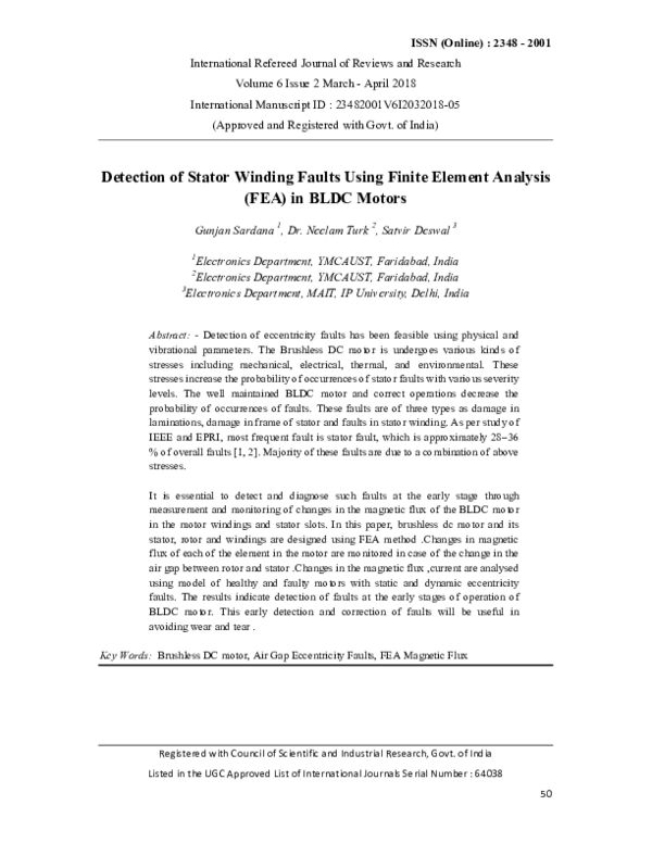 Pdf Detection Of Stator Winding Faults Using Finite Element Analysis