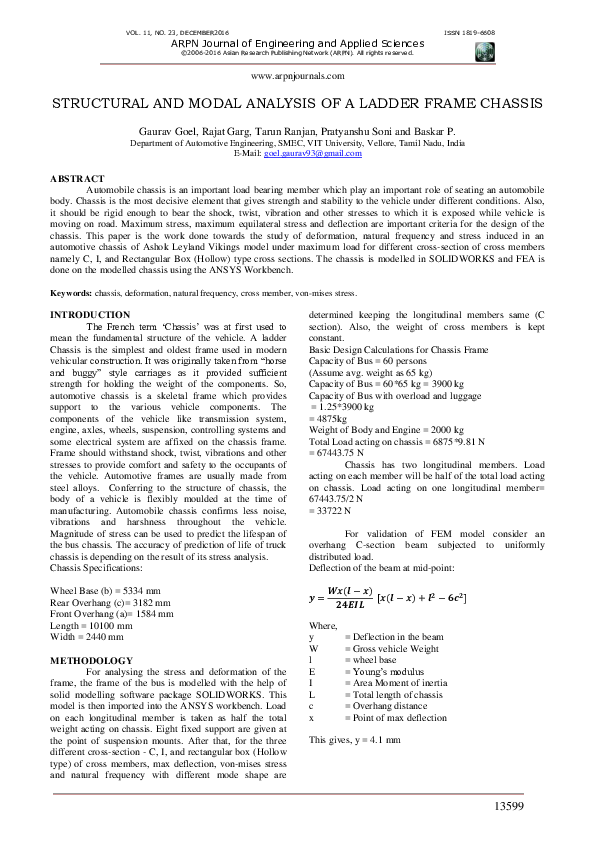 (PDF) Structural and Modal Analysis of a Ladder Frame Chassis