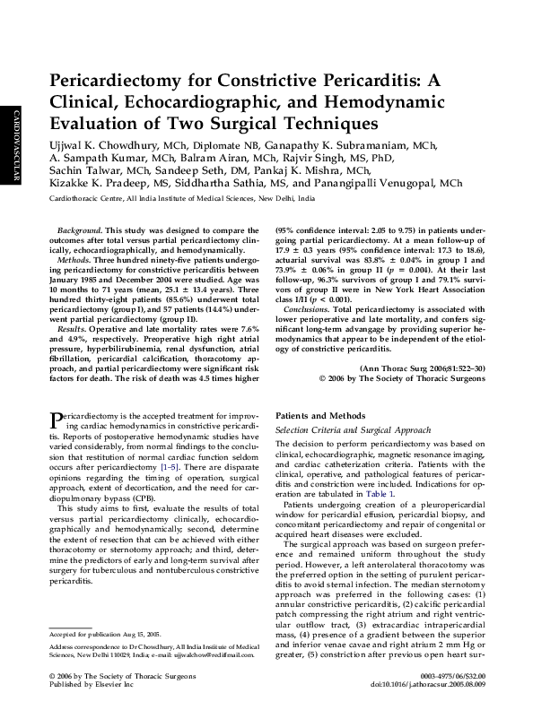 (PDF) Pericardiectomy for Constrictive Pericarditis: A Clinical ...