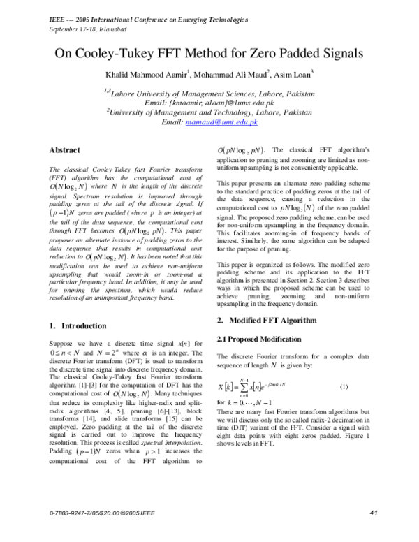 (PDF) On Cooley-Tukey FFT method for zero padded signals | Mohammad Maud - Academia.edu
