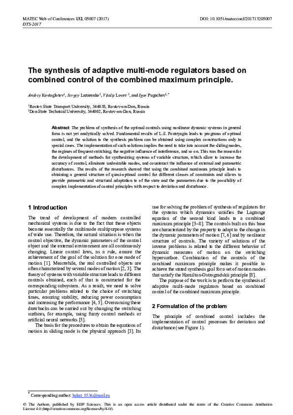 (PDF) The synthesis of adaptive multi-mode regulators based on combined ...