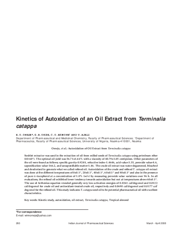 (PDF) Kinetics of autoxidation of an oil extract from Terminalia catappa