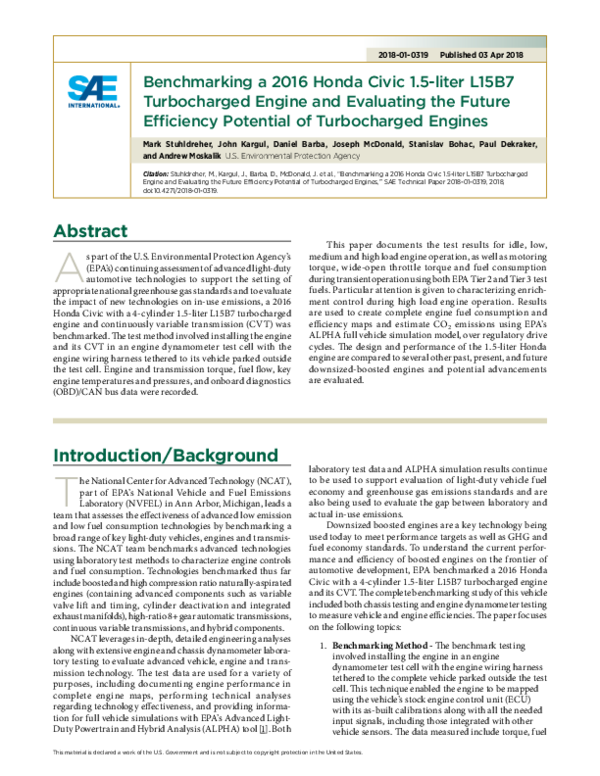(PDF) Benchmarking a 2016 Honda Civic 1.5-Liter L15B7 Turbocharged ...