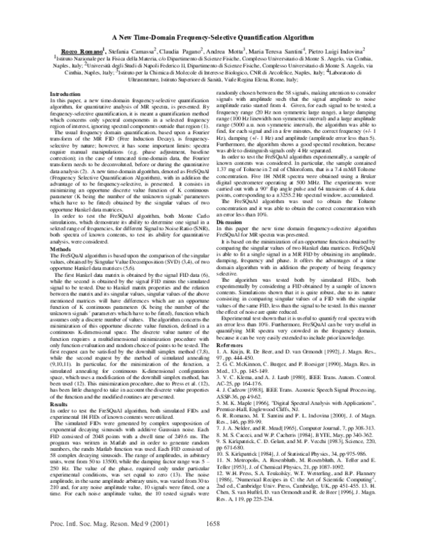 (PDF) A New Time-Domain Frequency-Selective Quantification Algorithm | Rocco Romano - Academia.edu