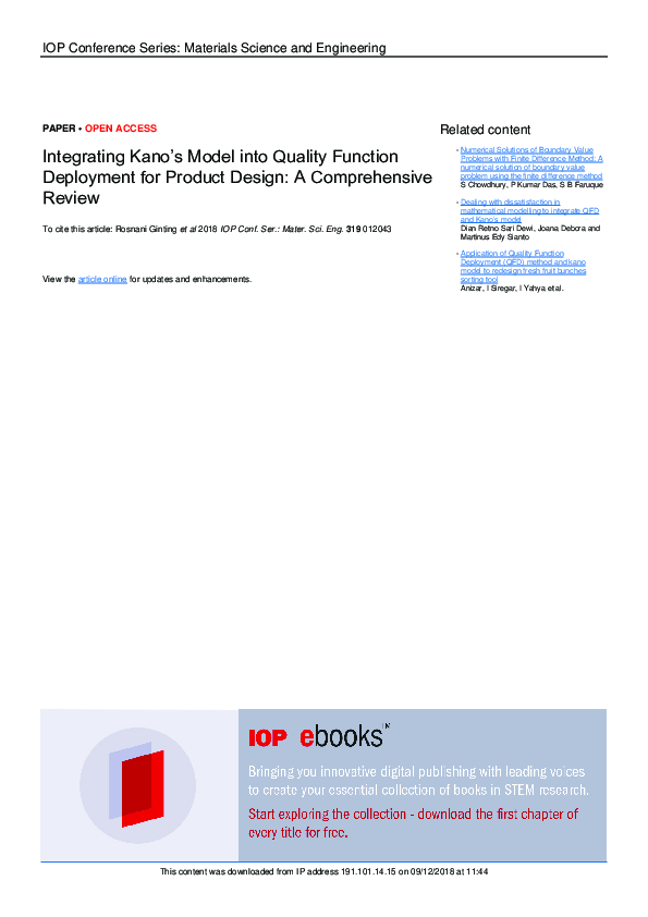 (PDF) Integrating Kano’s Model into Quality Function Deployment for Product Design: A ...
