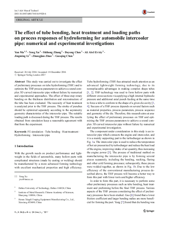 Pdf The Effect Of Tube Bending Heat Treatment And Loading Paths On Process Responses Of