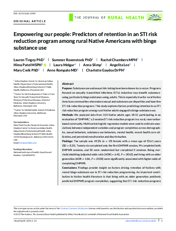 (PDF) Empowering our people: Predictors of retention in an STI risk ...