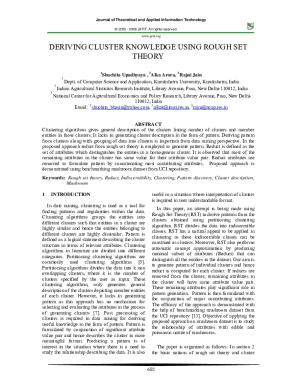 (PDF) Deriving Cluster Knowledge Using Rough Set Theory