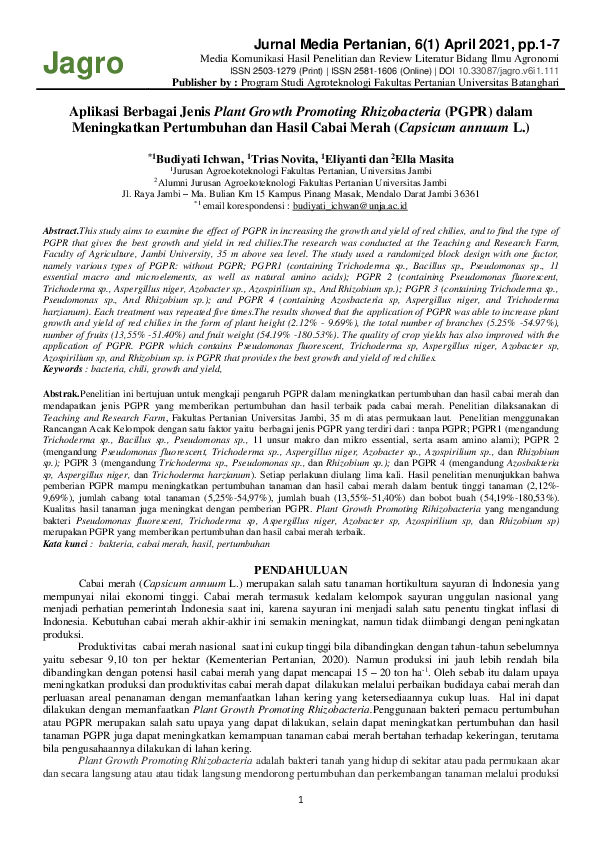 (PDF) Aplikasi Berbagai Jenis Plant Growth Promoting Rhizobacteria (PGPR) dalam Meningkatkan ...