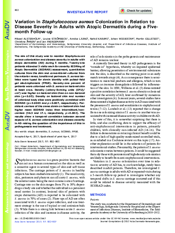 Pdf Variation In Staphylococcus Aureus Colonization In Relation To