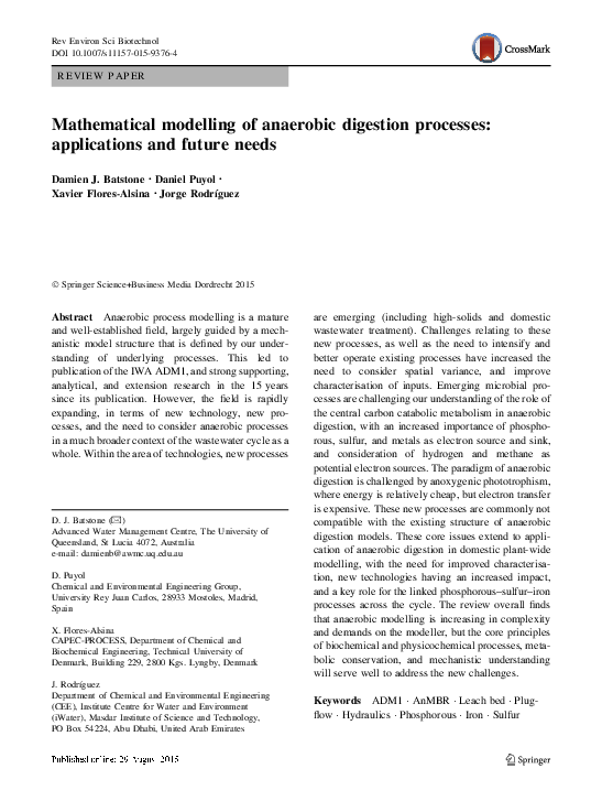 (PDF) Mathematical modelling of the anaerobic digestion process: Application of dynamic mass ...