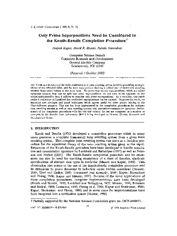 (PDF) Only prime superpositions need be considered in the Knuth-Bendix completion procedure