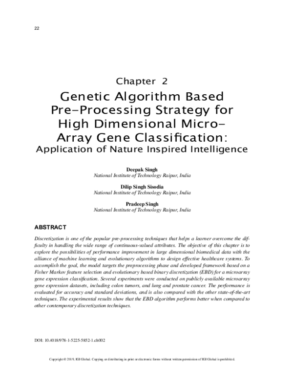 (PDF) Genetic Algorithm Based Pre-Processing Strategy for High Dimensional Micro-Array Gene ...