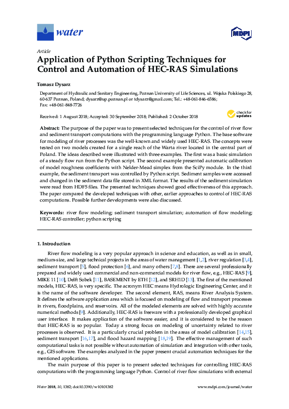 (PDF) Application of Python Scripting Techniques for Control and Automation of HEC-RAS Simulations