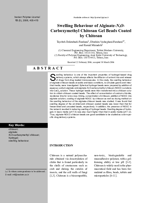 (PDF) Swelling behaviour of alginate-N, O-carboxymethyl chitosan gel beads coated by chitosan ...