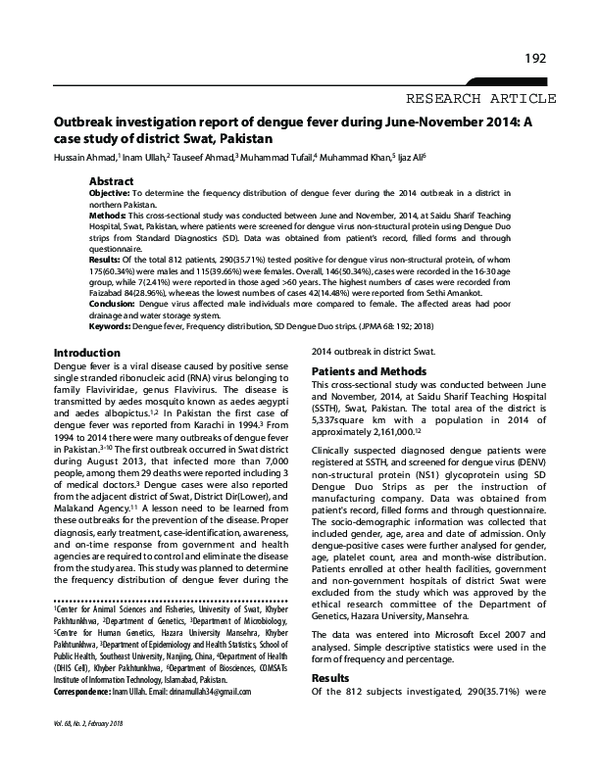(PDF) Outbreak investigation report of dengue fever during June ...