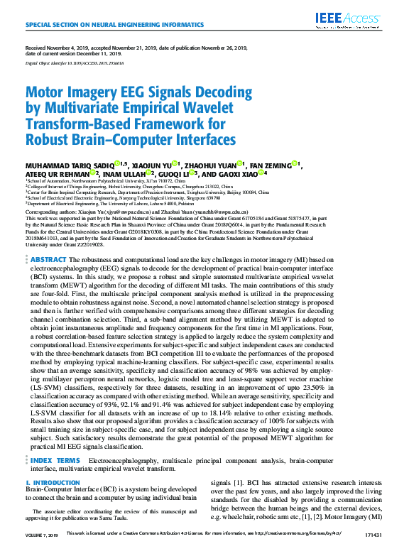 (PDF) Motor Imagery EEG Signals Decoding by Multivariate Empirical Wavelet Transform-Based ...